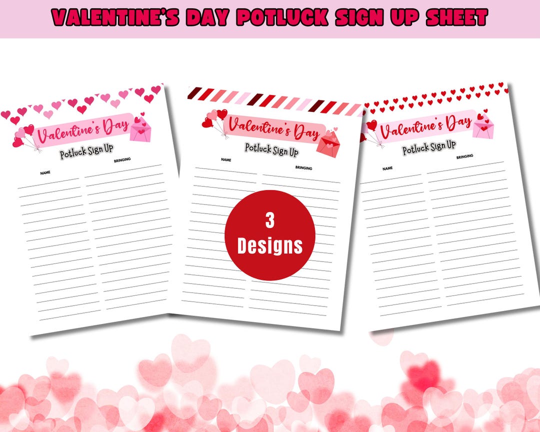Valentines Day Potluck Sign up Sheet, Valentines Potluck Party ...