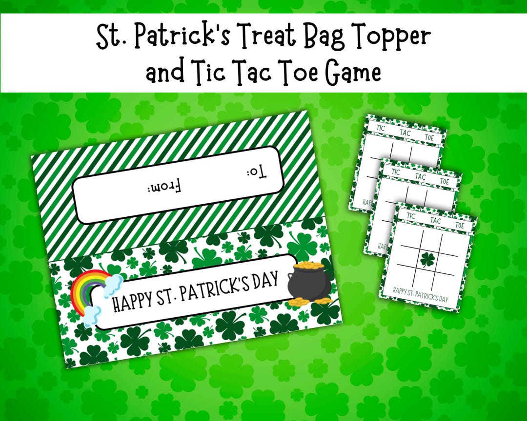 St Patricks Treat Bag Topper, Tic Tac Toe Game Card, St Patricks Party ...
