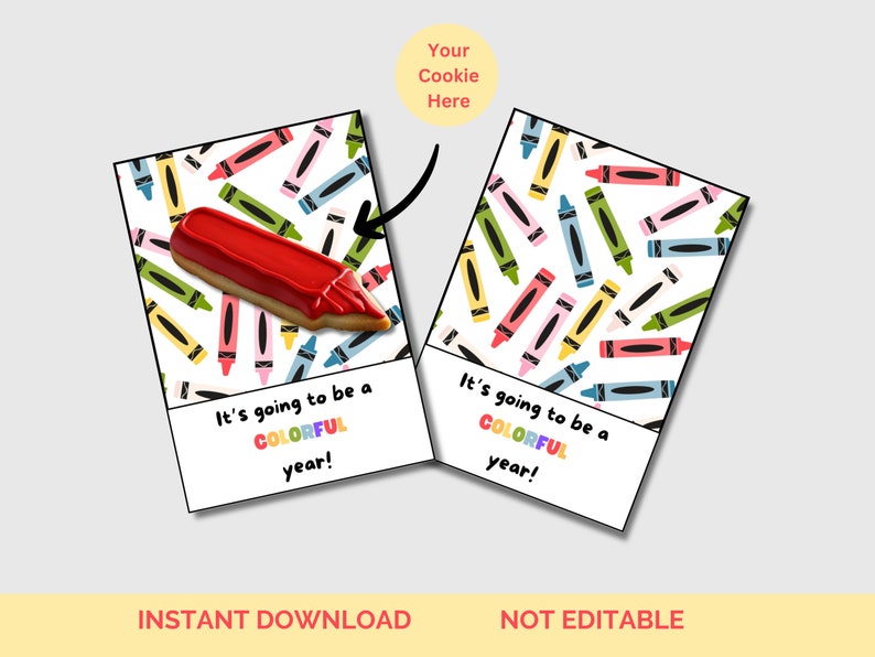 Colorful Crayon Cookie Card, Bright Back to School, Rainbow Crayon Tag ...