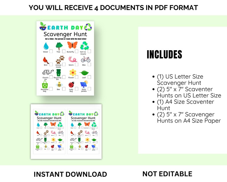 Earth Day Scavenger Hunt Printable Game, Earth Day Kids Activity Sheet ...