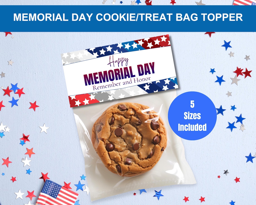 Memorial Day Treat Bag Topper, Patriotic Party Gift Bag Tag, Military ...
