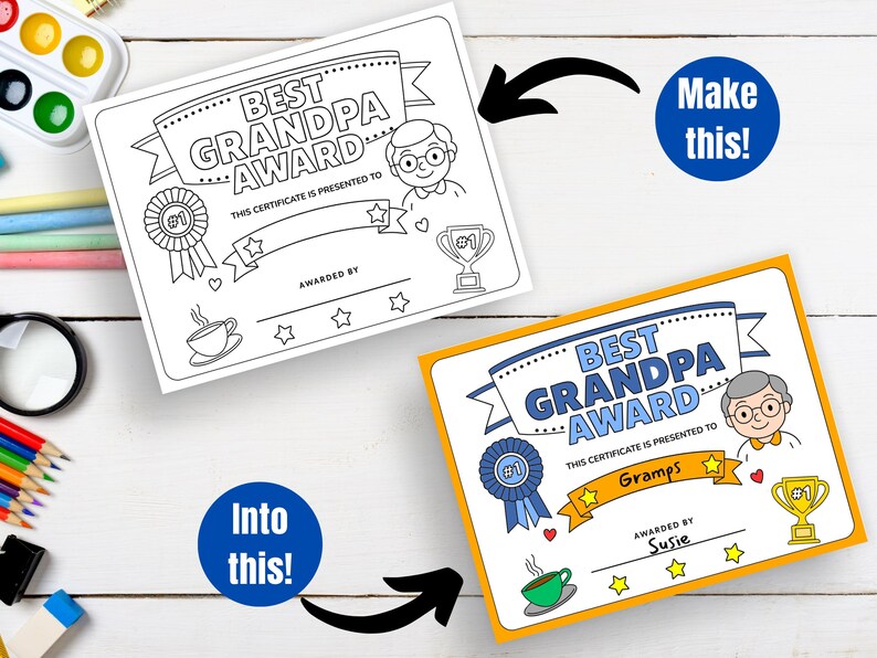 Best Grandpa Award Certificate Printable, Grandparents Day Coloring ...