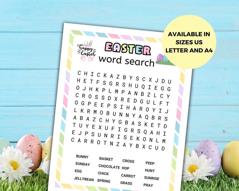 Easter Word Search Printable for Kids, Easter Word Search Party Game ...