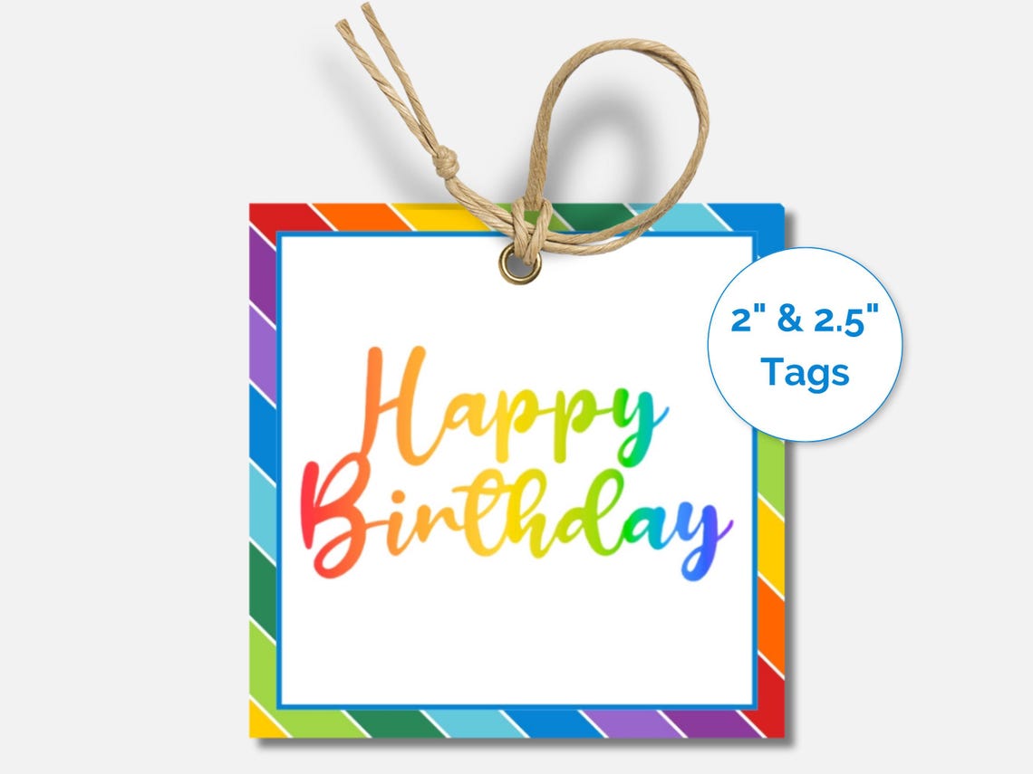 Happy Birthday Cookie Candy Treat Bag Tag, Rainbow Gradient Stripes ...