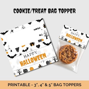 Orange Black Happy Halloween Treat Bag Topper Tag Card, Bat Spider Web ...
