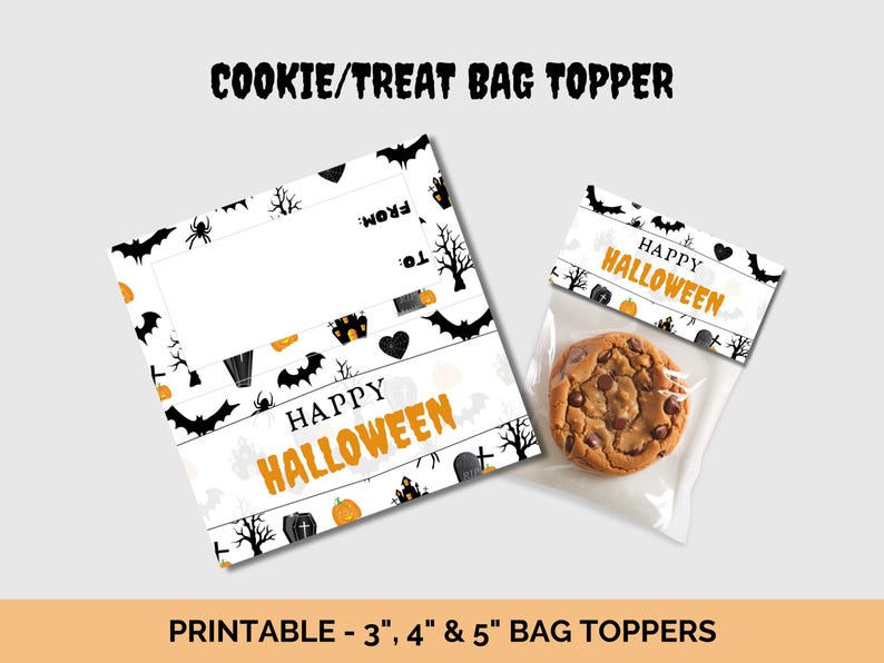 Orange Black Happy Halloween Treat Bag Topper Tag Card, Bat Spider Web ...