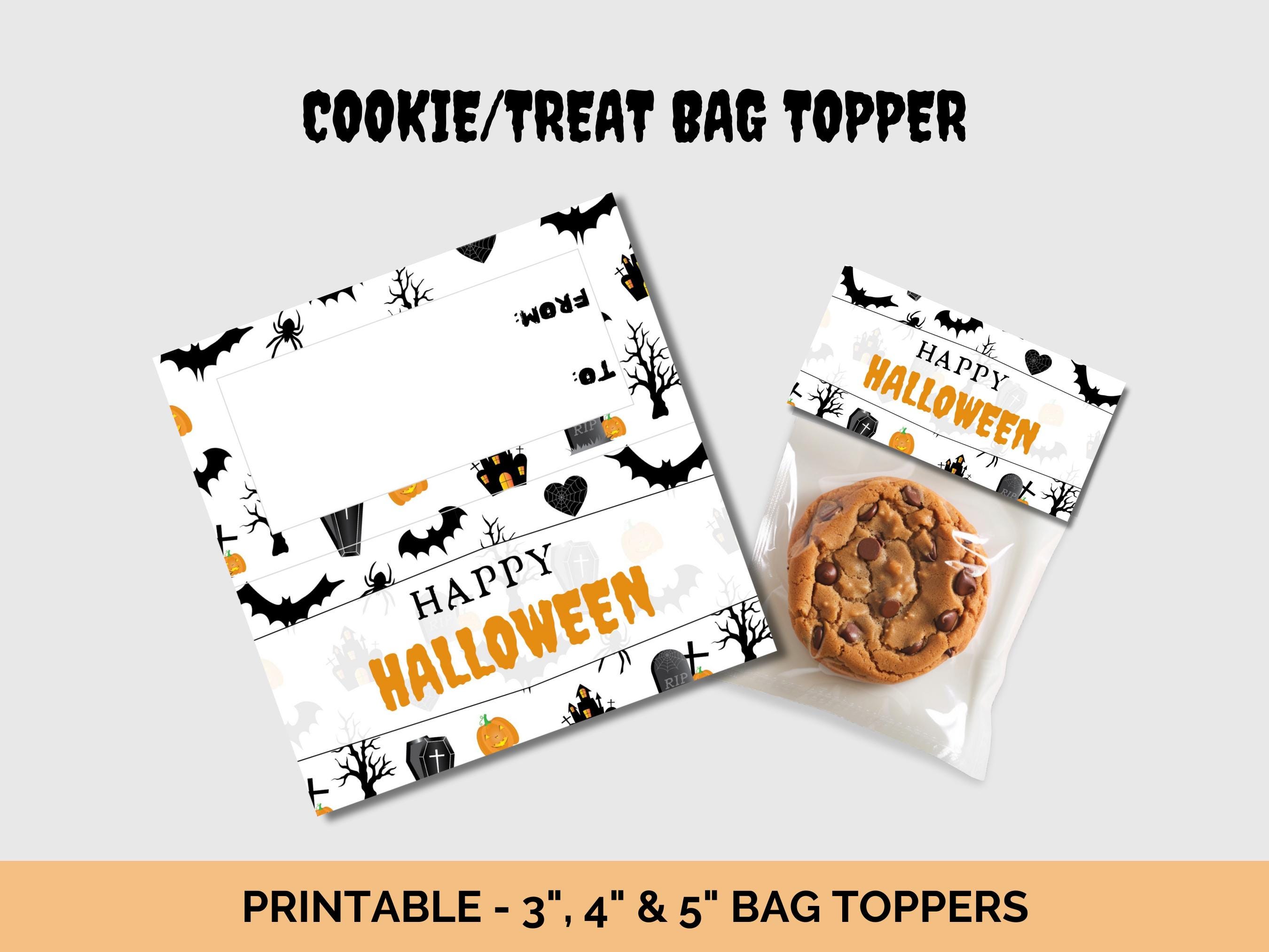 Orange Black Happy Halloween Treat Bag Topper Tag Card, Bat Spider Web ...