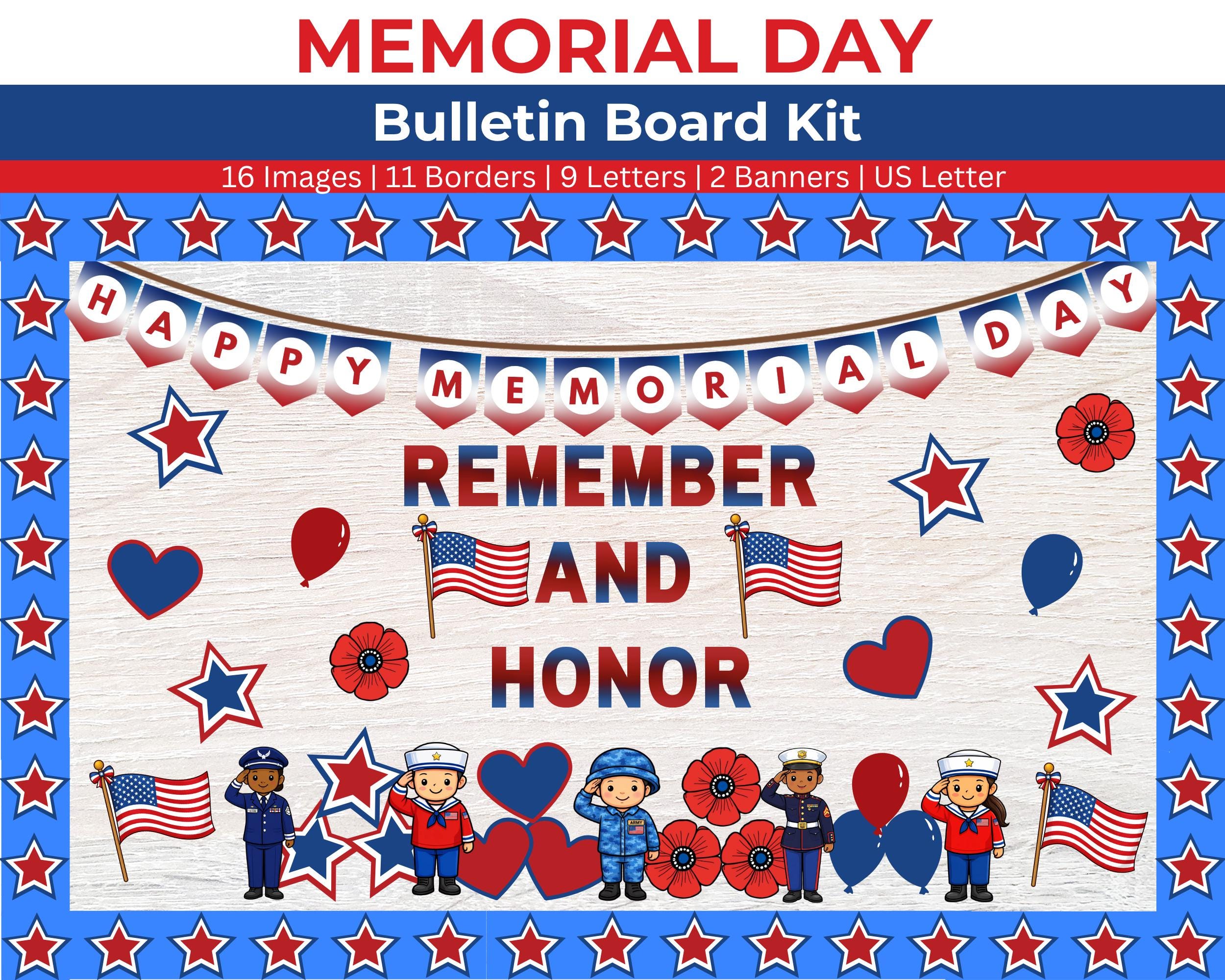 Memorial Day Bulletin Board Kit Printable, Patriot Classroom Decor ...