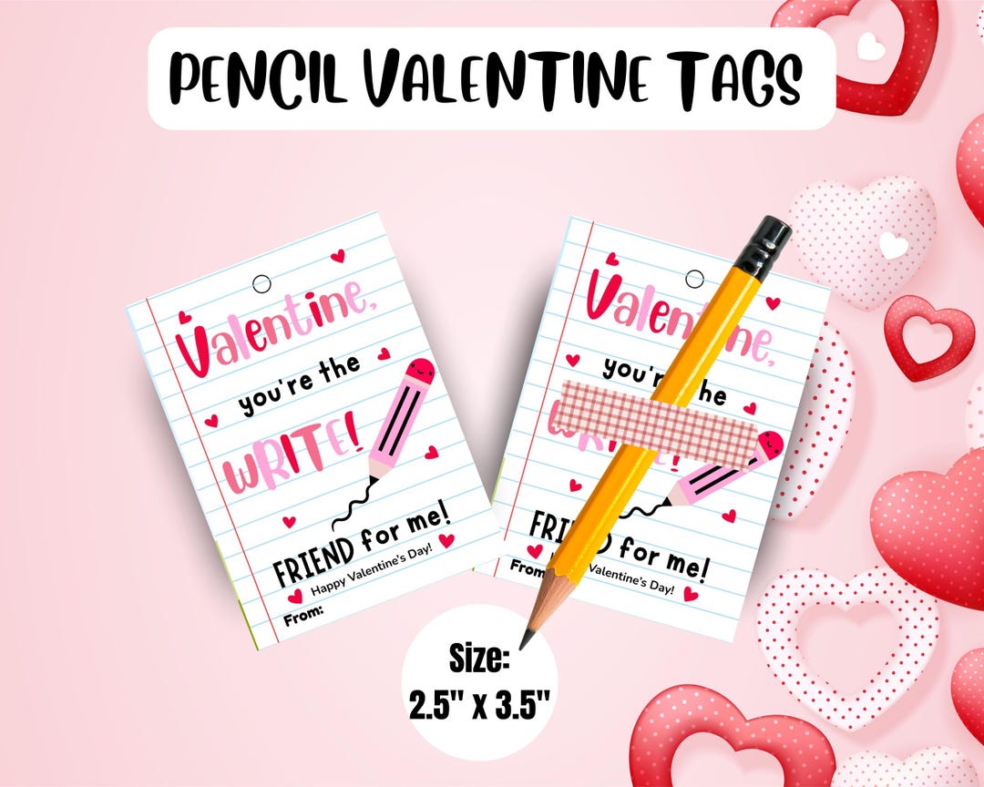 Write Friend for Me Gift Tag, Pencil Valentine Label, Non Candy ...