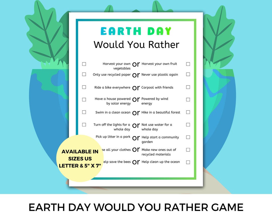 Earth Day Would You Rather Game, Earth Day This or That Printable ...