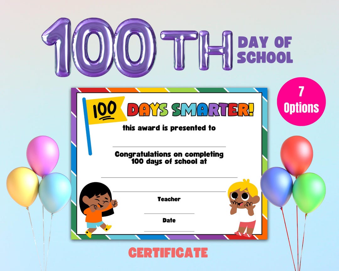 100th Day of School Certificate, Happy 100 Day Student Certificate ...