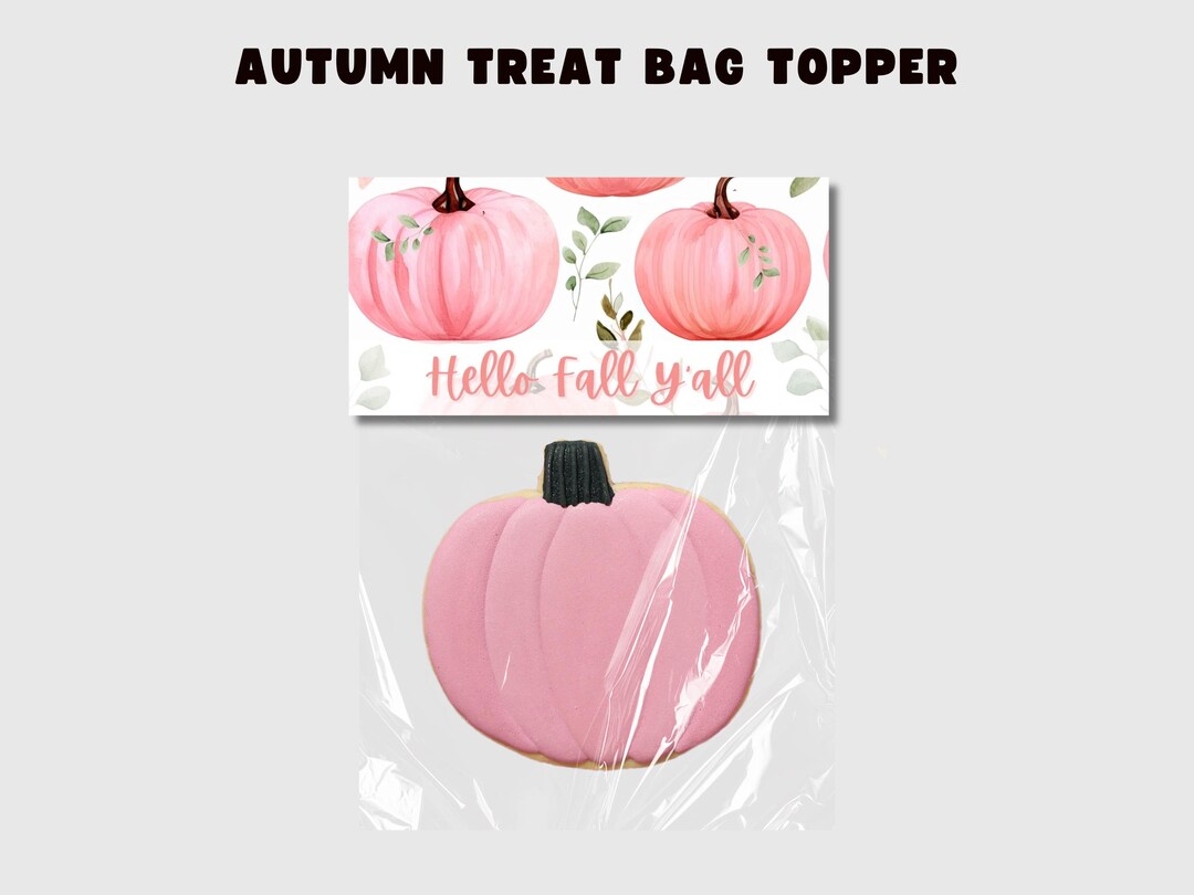 Watercolor Pink Pumpkin Hello Fall Yall Cookie Candy Treat Bag Topper ...