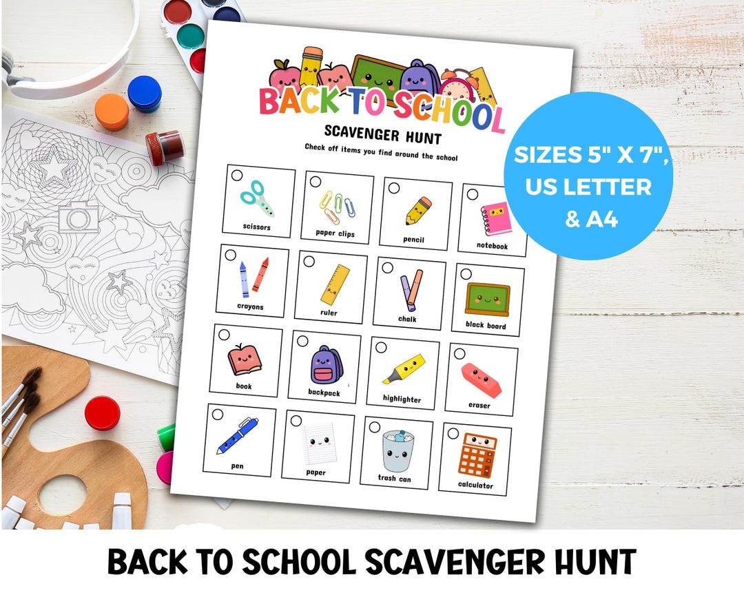 Back to School Scavenger Hunt Printable, School Supply Scavenger Hunt ...