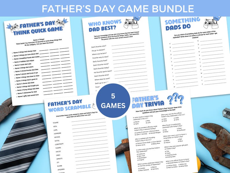 Fathers Day Game Bundle Printable, Fun Fathers Day Activity for Family ...