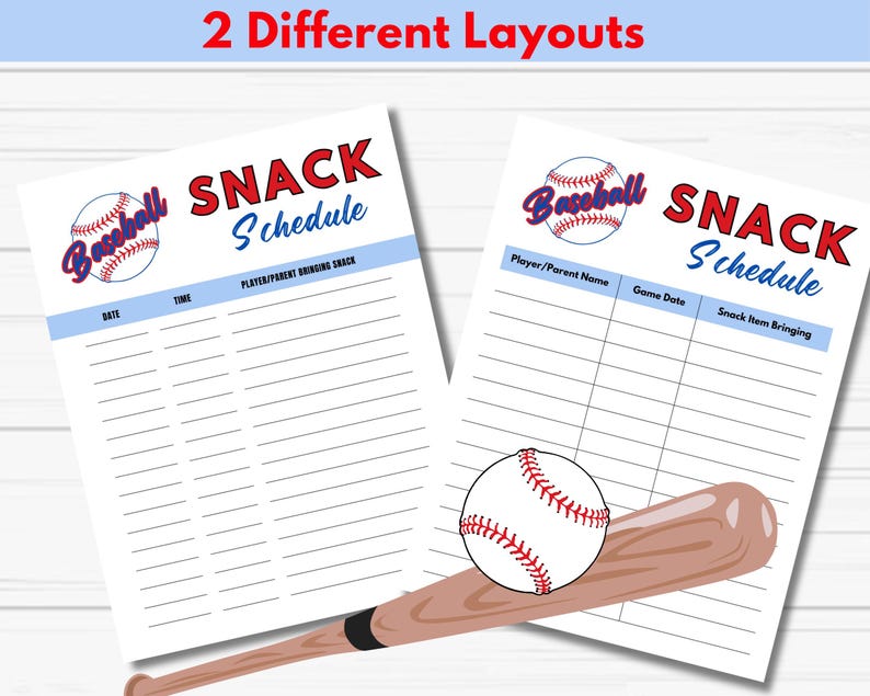 Baseball Snack Sign up Sheet, Printable Baseball Snack Schedule, Game ...