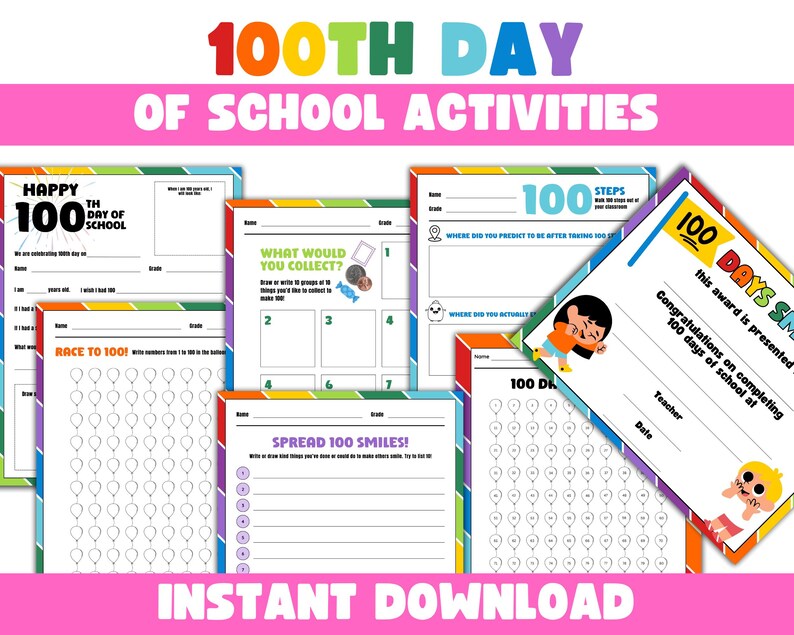 100th Day of School Activity Bundle, 100th Day of School Worksheets ...