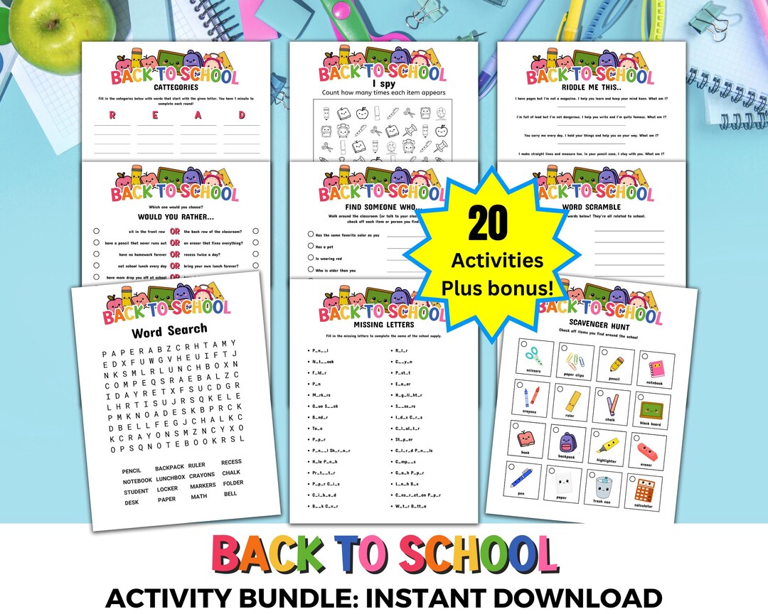 Back to School Activity Bundle Printable, First Day of School Worksheet ...