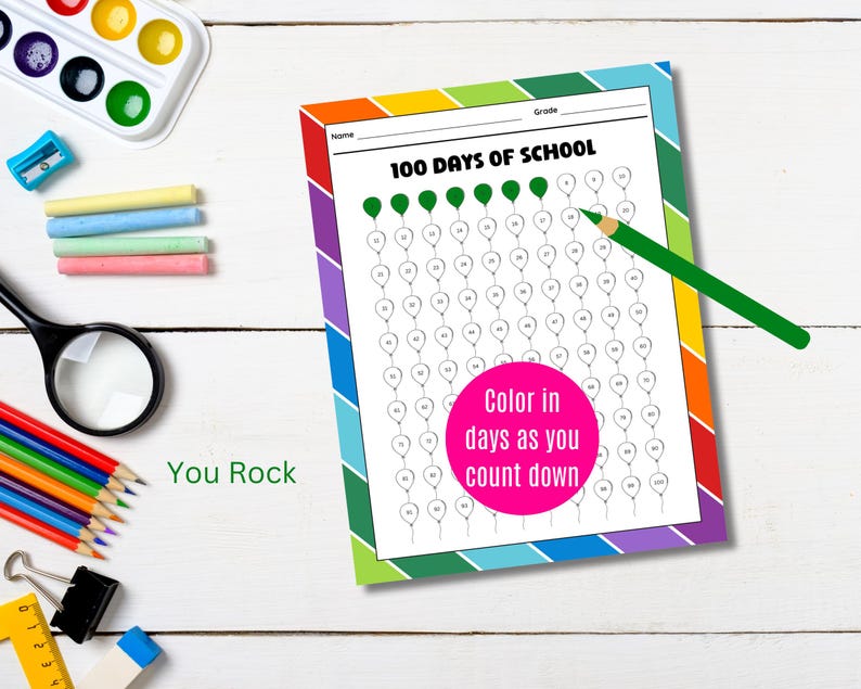 100 Day of School Tracker, School Countdown Tracker, 100th Day of ...