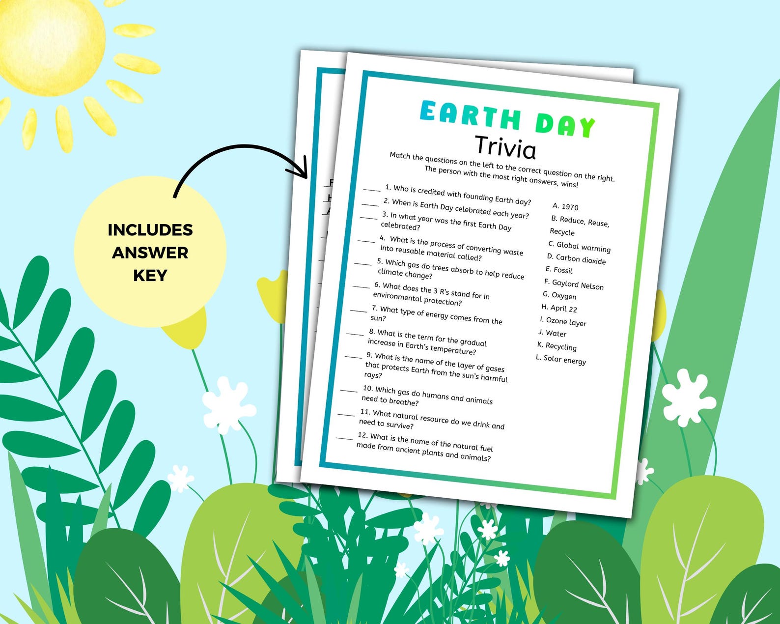 Earth Day Trivia Game Printable, Earth Day Quiz for Kid, Educational ...