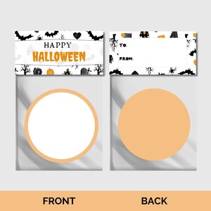 Orange Black Happy Halloween Treat Bag Topper Tag Card, Bat Spider Web ...