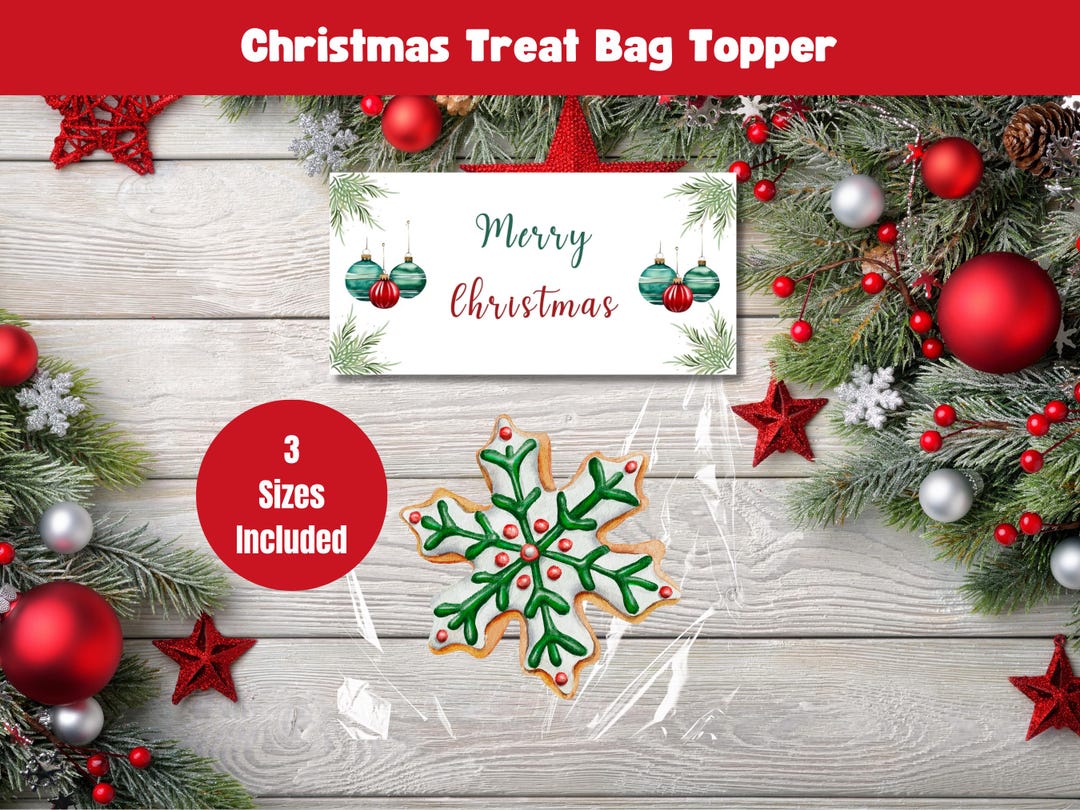 Merry Christmas Treat Bag Topper, Winter Christmas Goodie Bag Topper ...