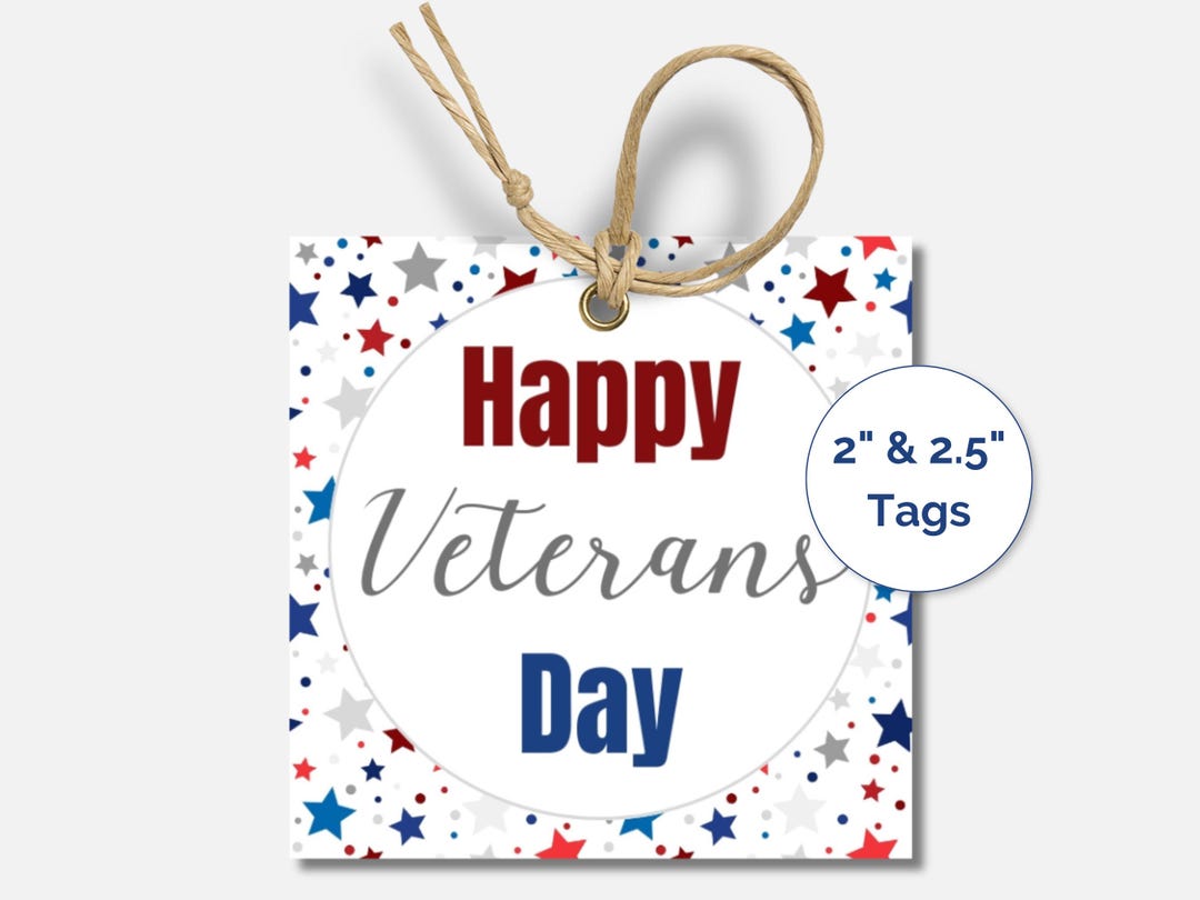 Happy Veterans Day Stars Gift Tag, Printable Patriotic Cookie Tags ...