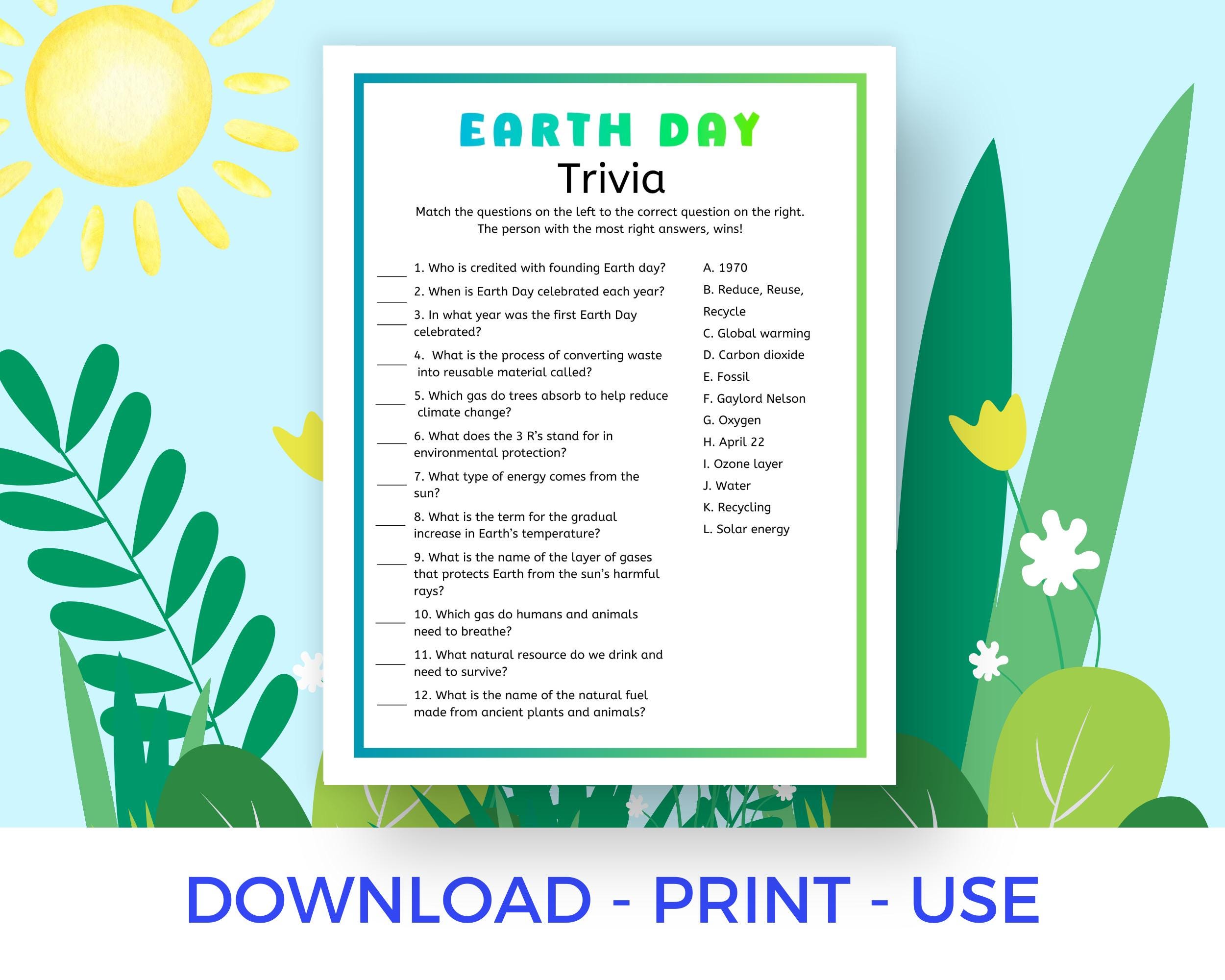 Earth Day Trivia Game Printable, Earth Day Quiz for Kid, Educational ...