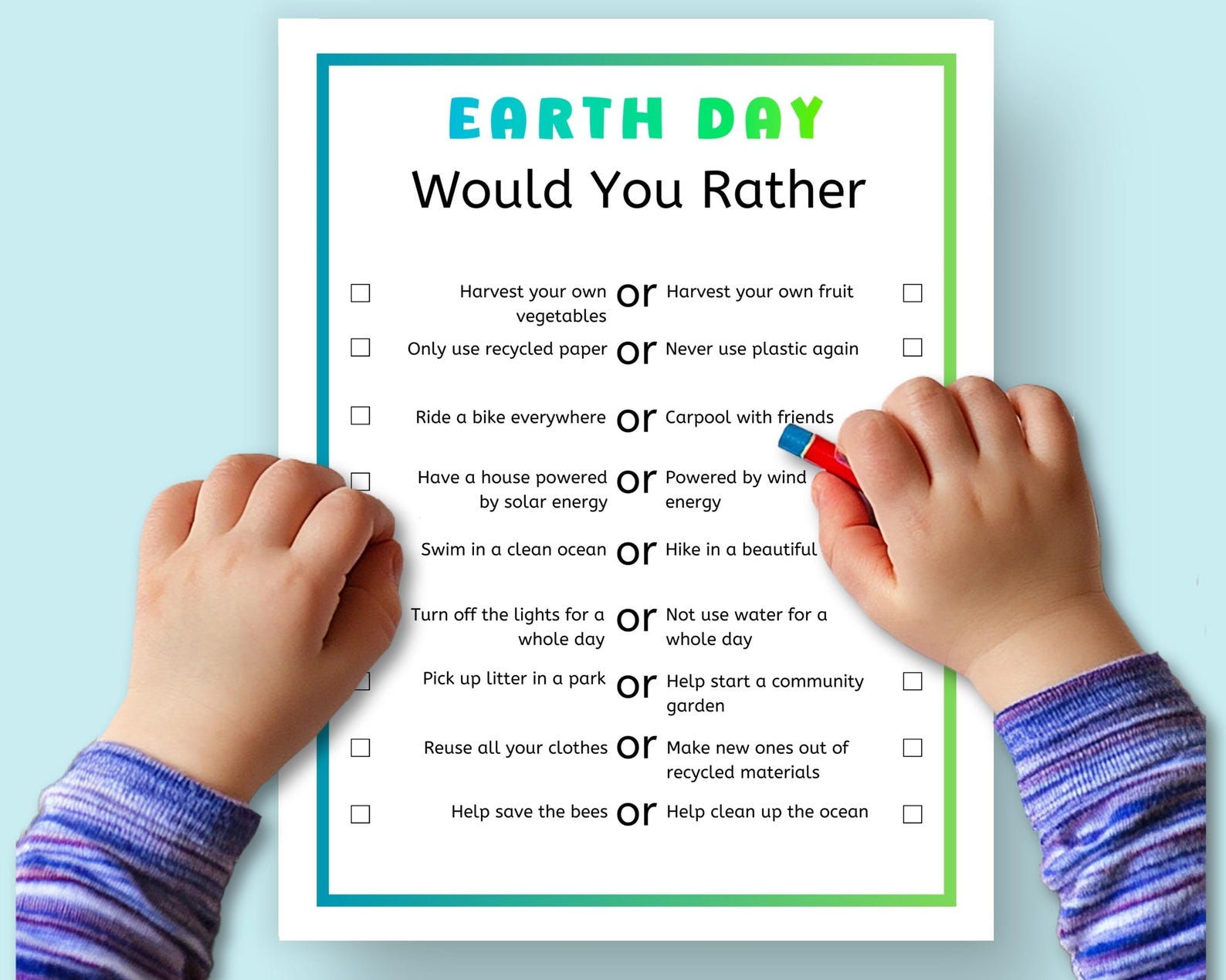 Earth Day Would You Rather Game, Earth Day This or That Printable ...