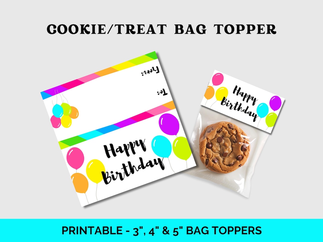 Neon Rainbow Balloon Happy Birthday Cookie Topper Tag Card, Kids ...