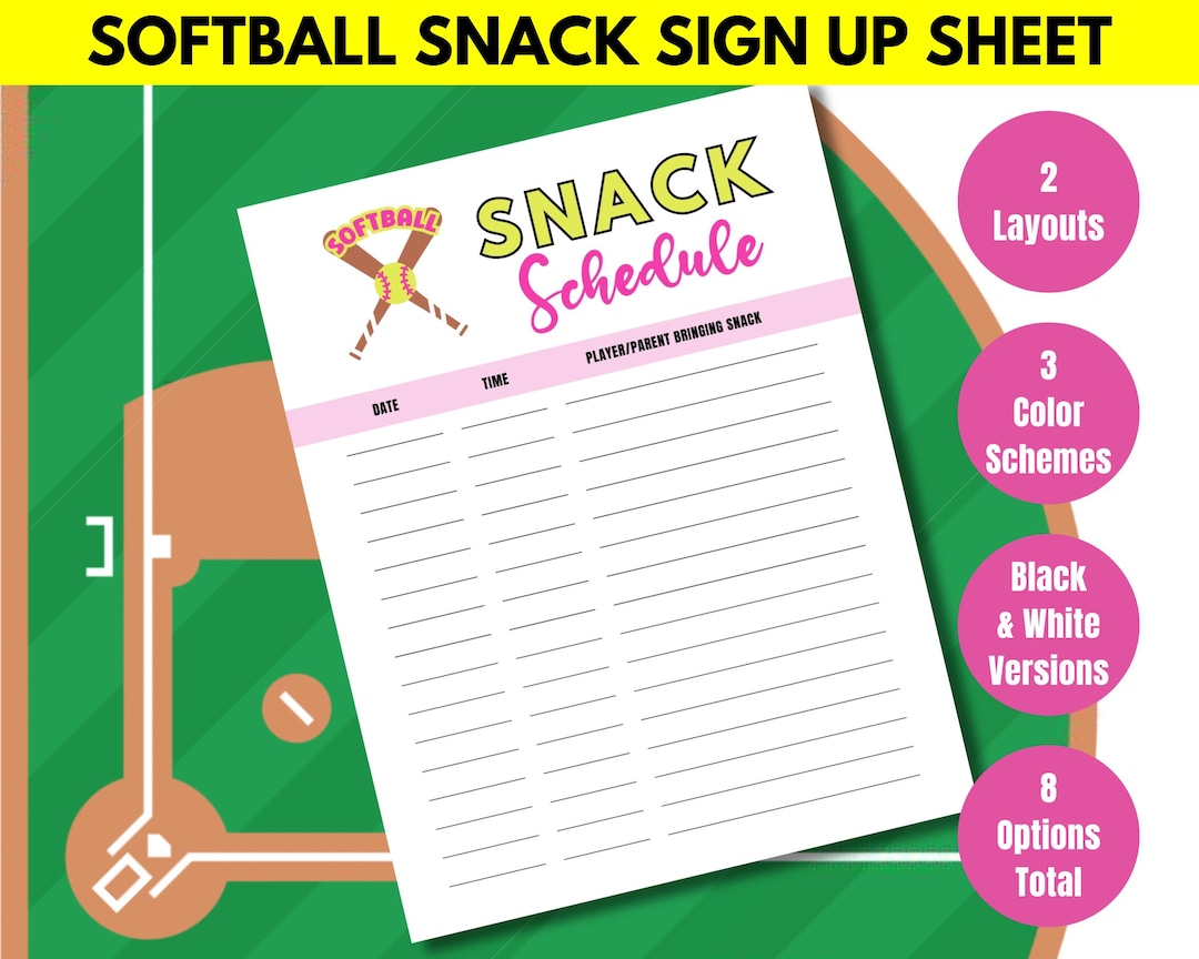 Softball Snack Sign up Sheet, Snack Sign up Sheet, Printable Snack ...