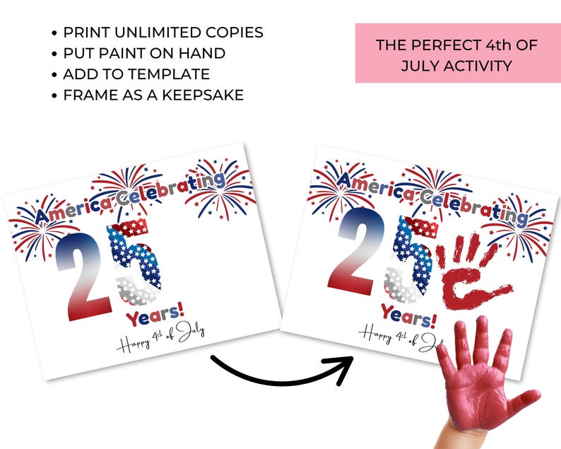 America 250th Birthday Handprint Craft Printable, 4th of July Handprint ...