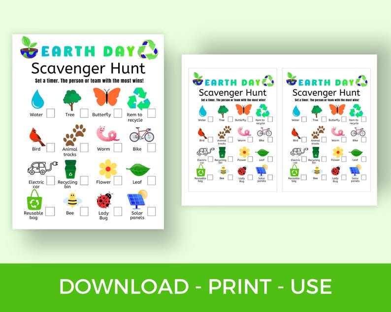 Earth Day Scavenger Hunt Printable Game, Earth Day Kids Activity Sheet ...