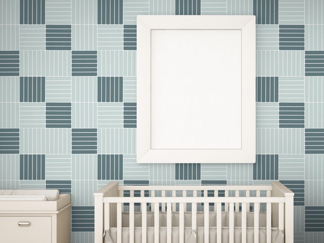 Nursery Wallpaper Geometric Turquoise Gender Neutral Peel N Stick ...