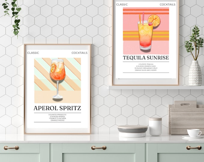 Tequila Sunrise Minimalist Cocktail Art - Etsy