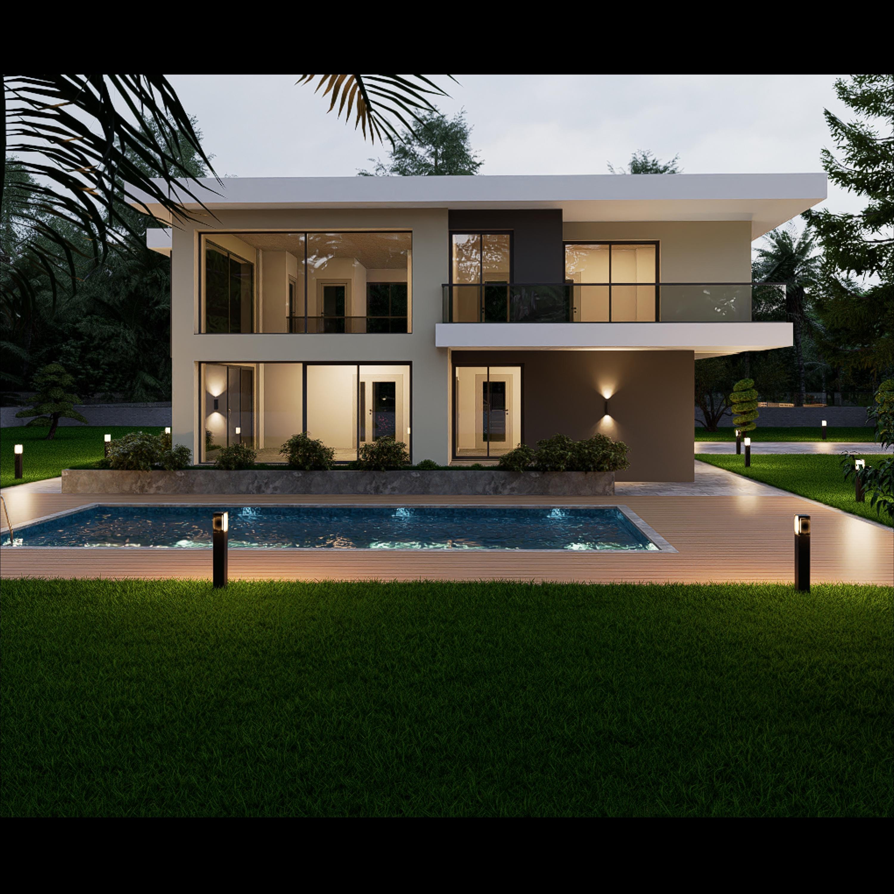 Modern Villa Plan: 4 Bedroom, 3 Bath (CAD & 3D Model) - Etsy