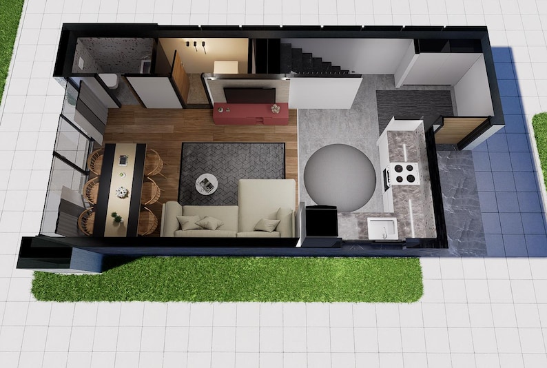 2-story Tiny House Plan: 3 Bedroom Modern Villa (DWG, PDF, 3D Files) - Etsy