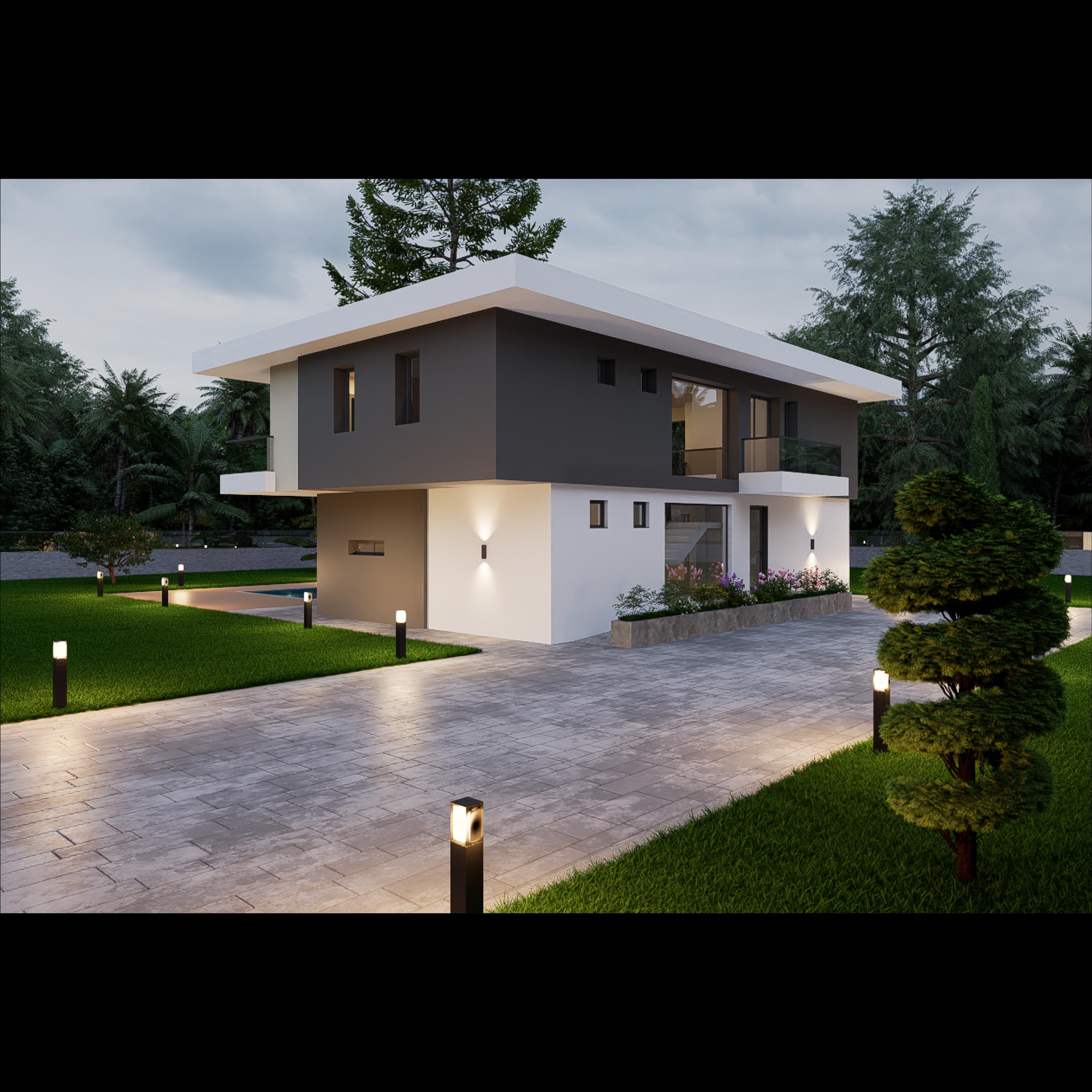 Modern Villa Plan: 4 Bedroom, 3 Bath (CAD & 3D Model) - Etsy