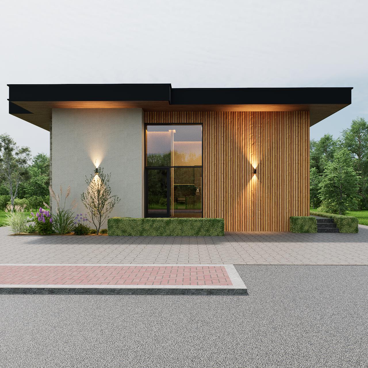 Modern Tiny Villa House Plan: 1 Bedroom, 690 Sq Ft (PDF + DWG) - Etsy