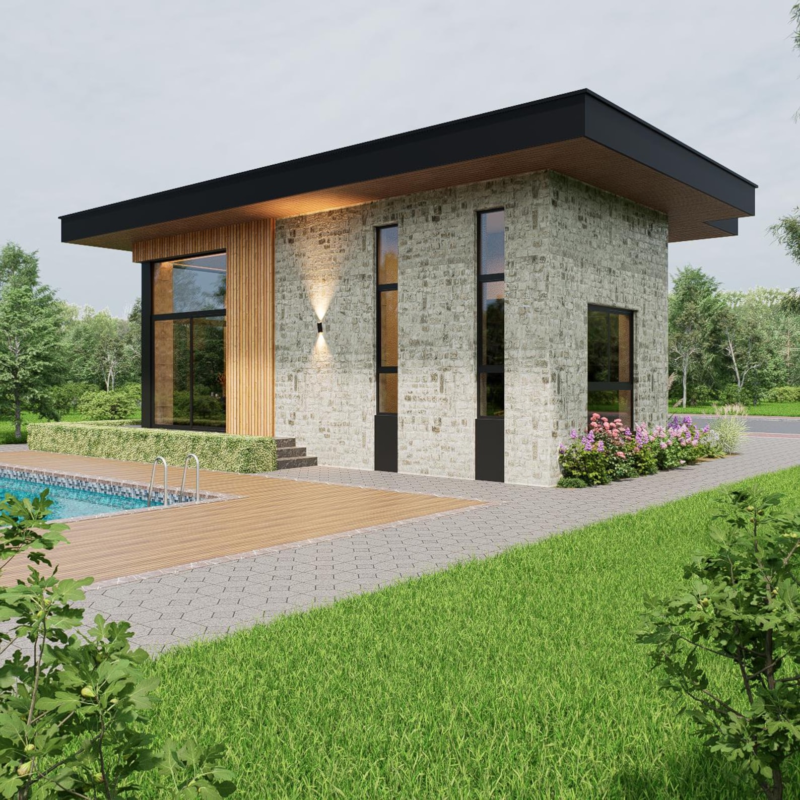 Modern Tiny Villa House Plan: 1 Bedroom, 690 Sq Ft (PDF + DWG) - Etsy