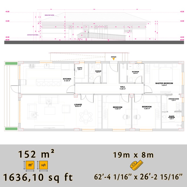 Modern House Plan, Single Storey House With Pool, 3 Bedrooms, 3 ...