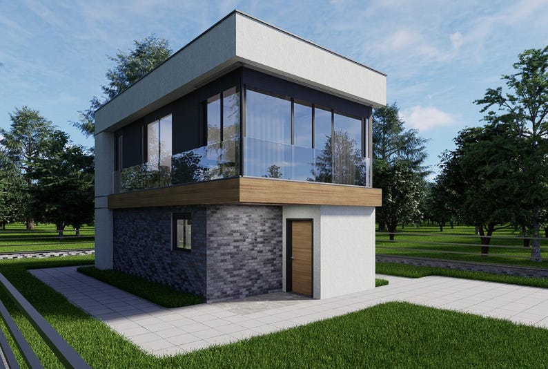 2-story Tiny House Plan: 3 Bedroom Modern Villa (DWG, PDF, 3D Files) - Etsy