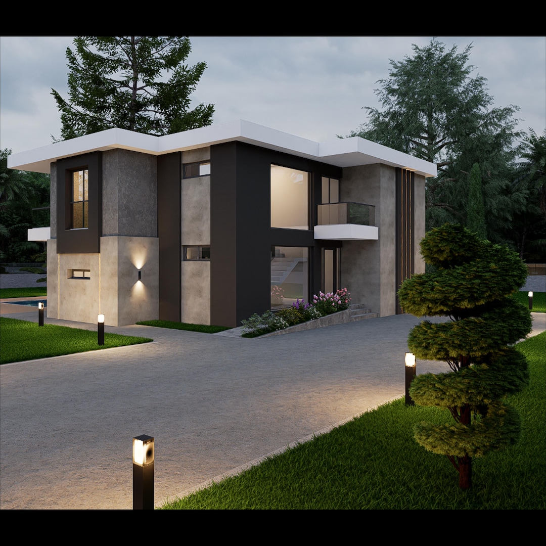 Modern 2-story Villa Plan: 4 Bed, 3 Bath (CAD and 3D Model) - Etsy