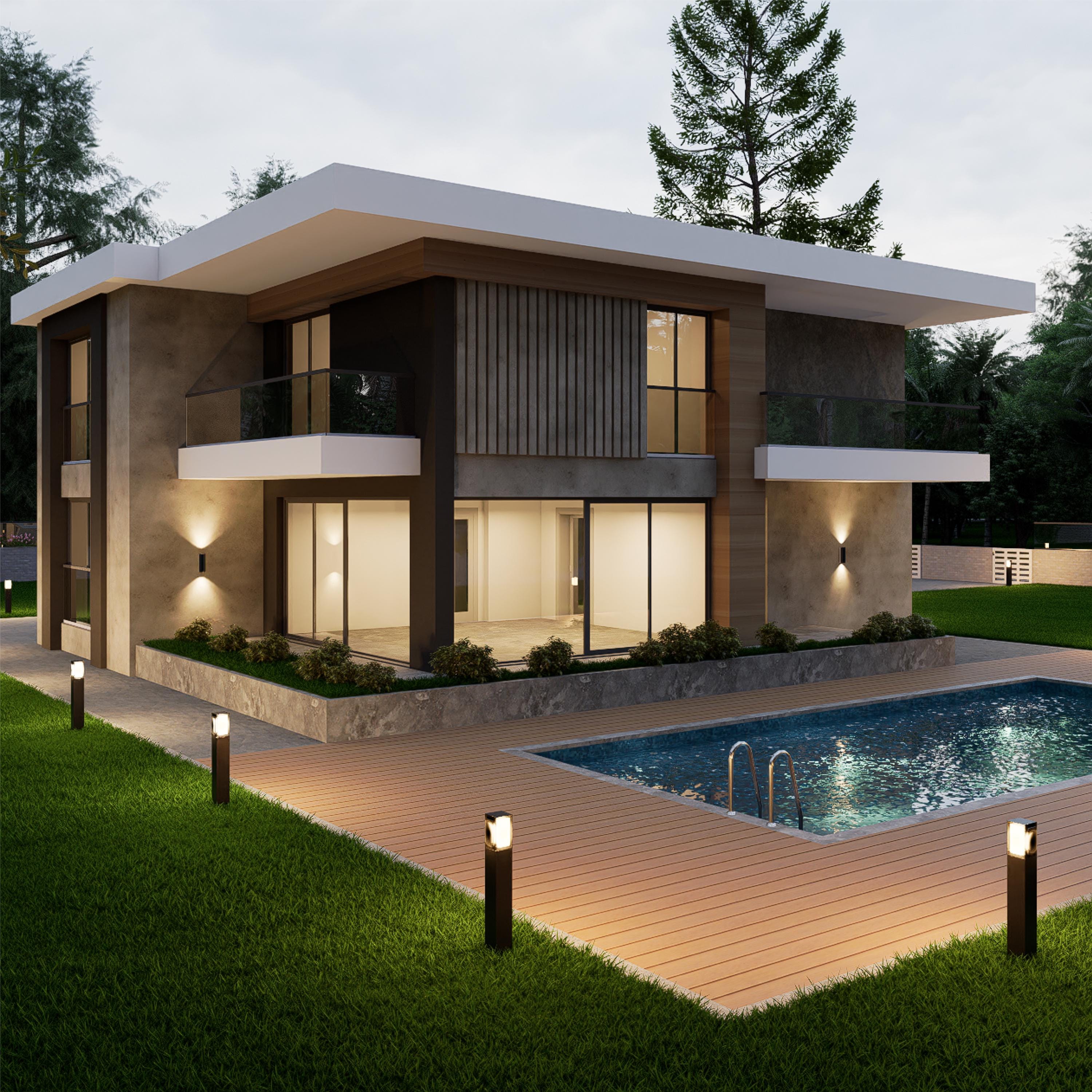 Modern 2-story Villa Plan: 4 Bed, 3 Bath (CAD and 3D Model) - Etsy