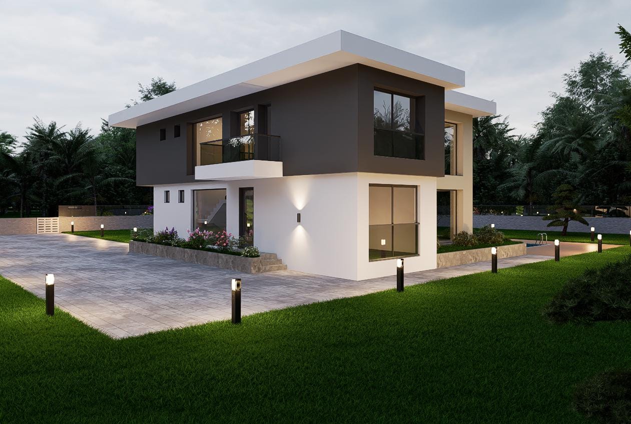 Modern Villa Plan: 4 Bedroom, 3 Bath (CAD & 3D Model) - Etsy