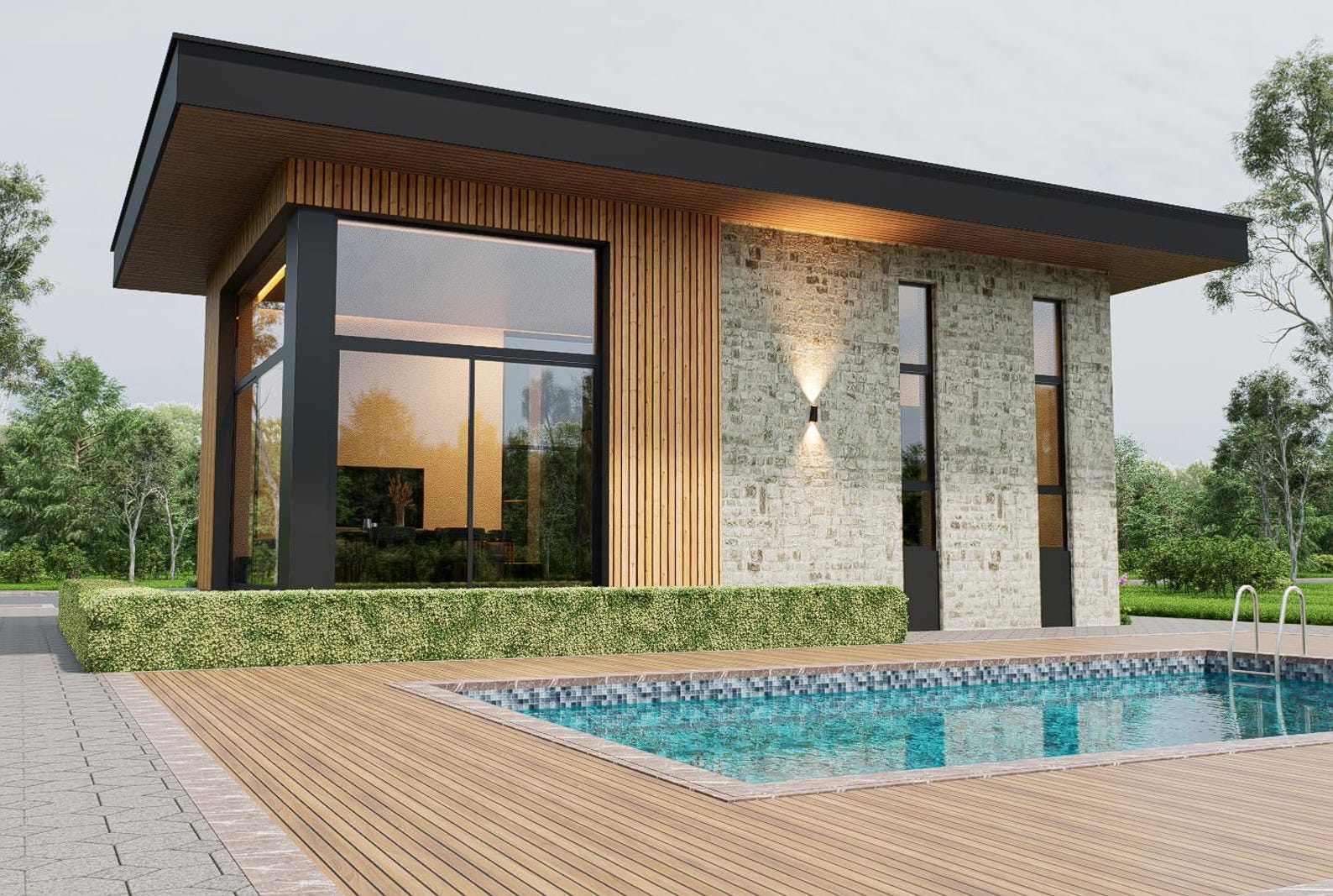 Modern Tiny Villa House Plan: 1 Bedroom, 690 Sq Ft (PDF + DWG) - Etsy