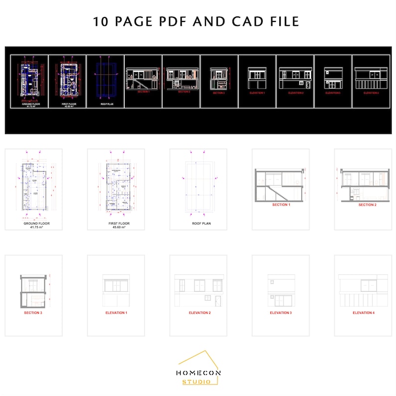 2-story Tiny House Plan: 3 Bedroom Modern Villa (DWG, PDF, 3D Files) - Etsy