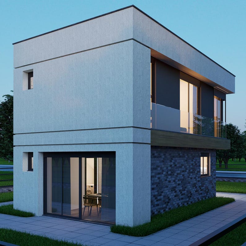 2-story Tiny House Plan: 3 Bedroom Modern Villa (DWG, PDF, 3D Files) - Etsy