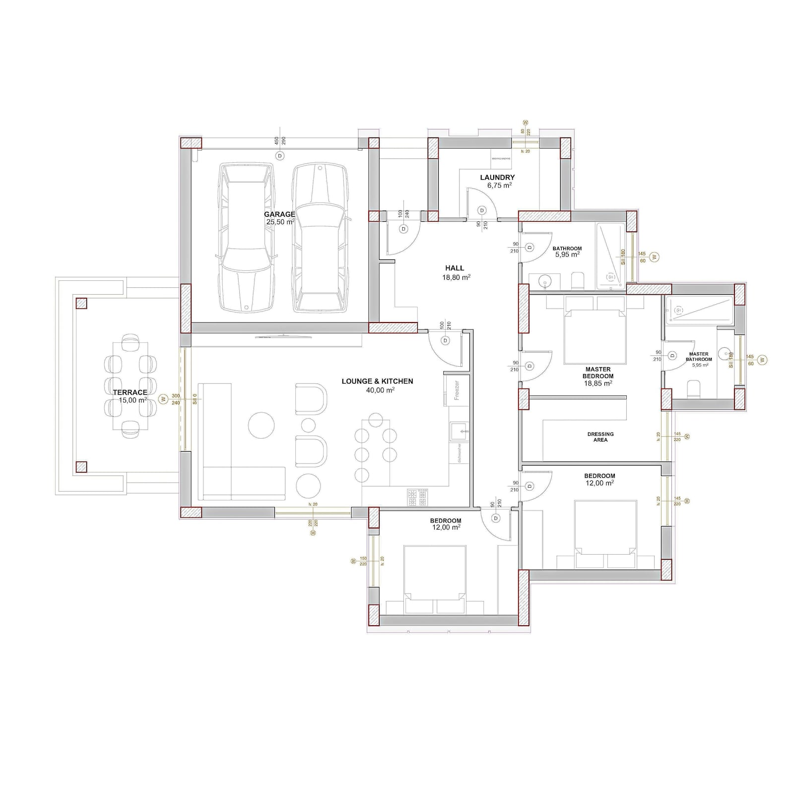 3 Bedroom Modern Minimalist House Plan – Single-story Villa – DWG, PDF ...