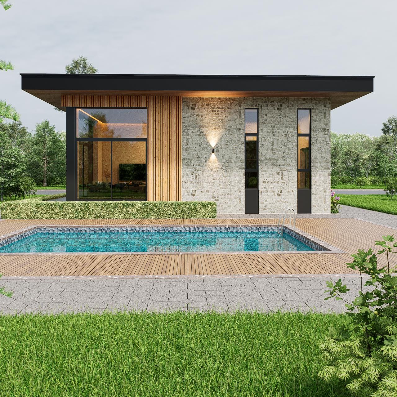 Modern Tiny Villa House Plan: 1 Bedroom, 690 Sq Ft (PDF + DWG) - Etsy