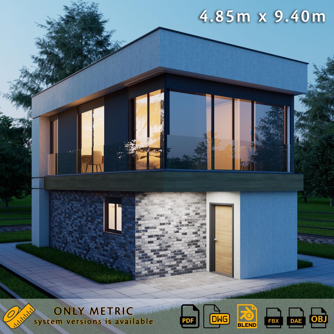 2-story Tiny House Plan: 3 Bedroom Modern Villa (DWG, PDF, 3D Files) - Etsy